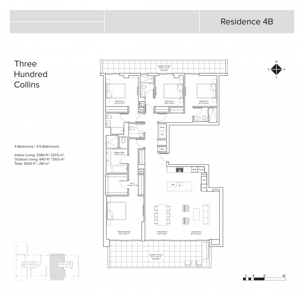 Floor Plan Model 4B, LineB at300 COLLINS, Miami Beach